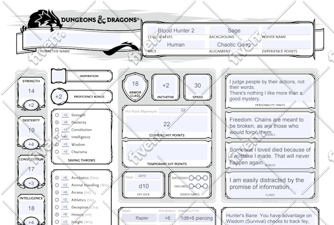 Create your dungeons and dragons character sheet by Carlcon | Fiverr Create your dungeons and dragons character sheet by Carlcon | Fiverr
